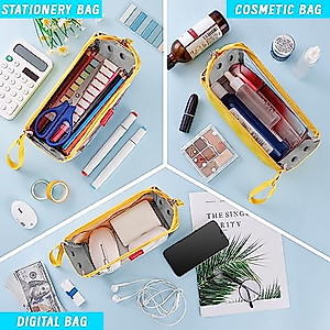 HAUTOCO Big Capacity Pencil Pen Case Large Pencil Pouch Clear Pen Bag, Portable Pencil Box with Handle Stationery Organizer Holder for College Teens Girls Back to School Supplies, Yellow