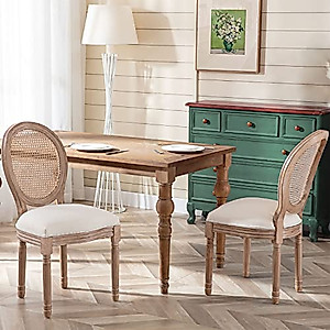 Virabit French Dining Chairs Set of 2, Rattan Farmhouse Upholstered Dining Chairs with Curved Backrest and Beautifully Carved Solid WoodFrame for Living Room, Kitchen, Restaurant