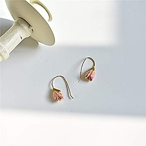 Vintage Temperament Tulip Flower Earrings Tiny Dainty Lightweight Rose Floret Bud Drop Dangle for Women Daily Jewelry-A 2Pcs