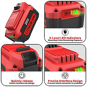 Powilling 2Pack Replacement for Craftsman 20V Battery 6.0Ah CMCB206 Fit for Craftsman V20 20V Max Battery CMCB204 CMCB202 CMCB209 Compatible with Craftsman Battery 20V and Charger