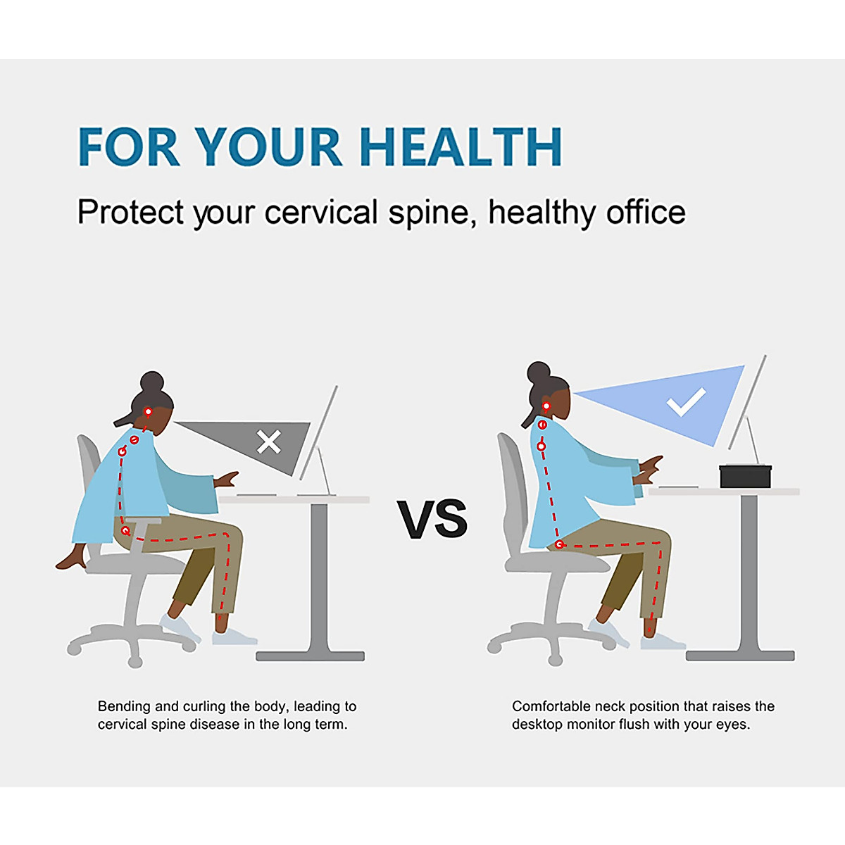 FITUEYES Monitor Stand with Drawer - Adjustable Computer Monitor Riser, Metal Desktop Stand for PC Cellphone Cable Management, Printer Display with Vented, Office Organization, Black, 2PACK