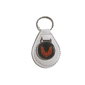 FIREBIRD OR TRANS-AM ORANGE BIRD LOGO LEATHER KEYCHAIN - WHITE