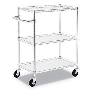Alera ALESW333018SR 34.5 in. x 18 in. x 40 in. 600 lbs. Capacity 3-Shelf Wire Cart with Liners - Silver