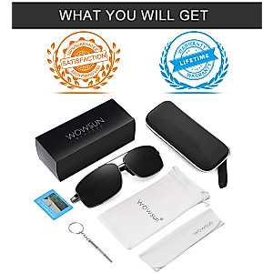 WOWSUN Polarized Sunglasses for Men UV Protection Rectangular Metal Frame Fashion Men's Sun glasses for Driving Golf