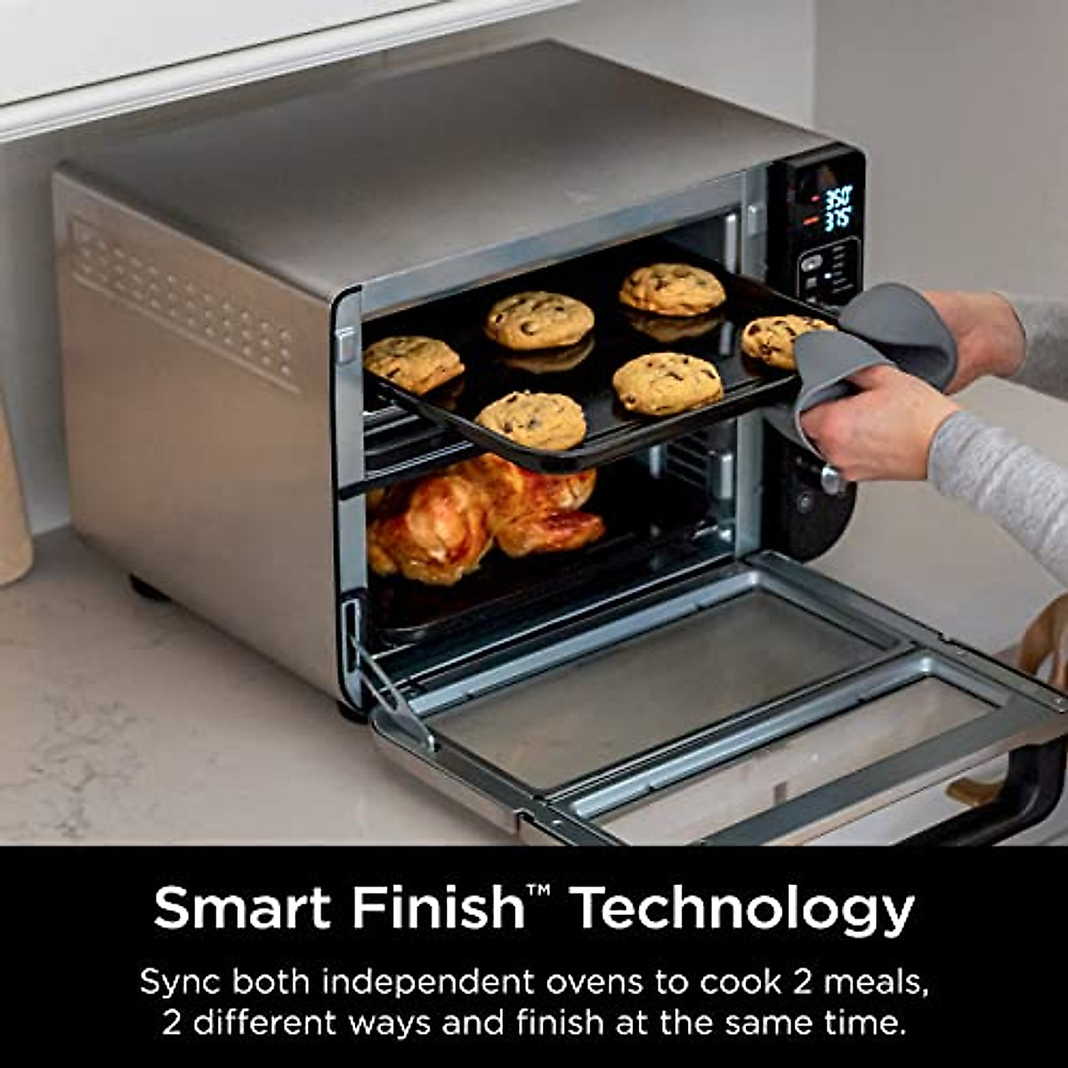 Ninja DCT401 12-in-1 Double Oven with FlexDoor, FlavorSeal & Smart Finish, Rapid Top Oven, Convection and Air Fry Bottom Oven, Bake, Roast, Toast, Air Fry, Pizza and More, Stainless Steel