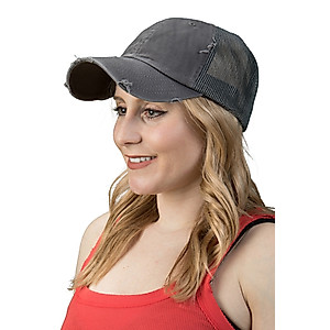 Funky Junque Distressed Low Profile Vintage Polo Style Trucker Dad Hat - Dark Grey