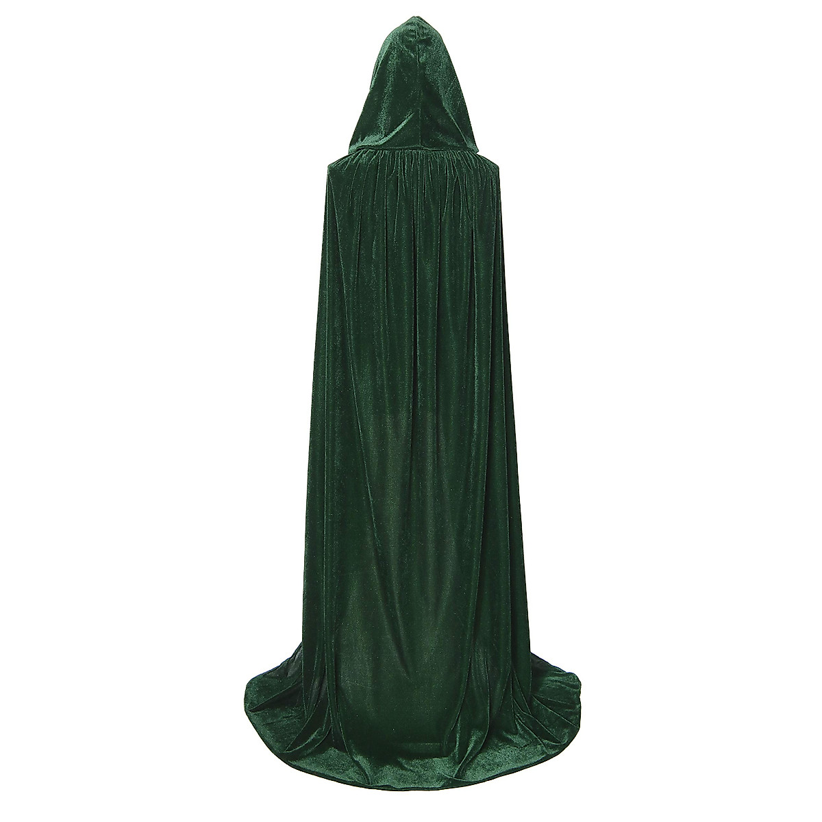 BIGXIAN Long Hooded Cloak Velvet Cape Witch Costume Halloween Costumes for Women Men (Dark Green, Large)
