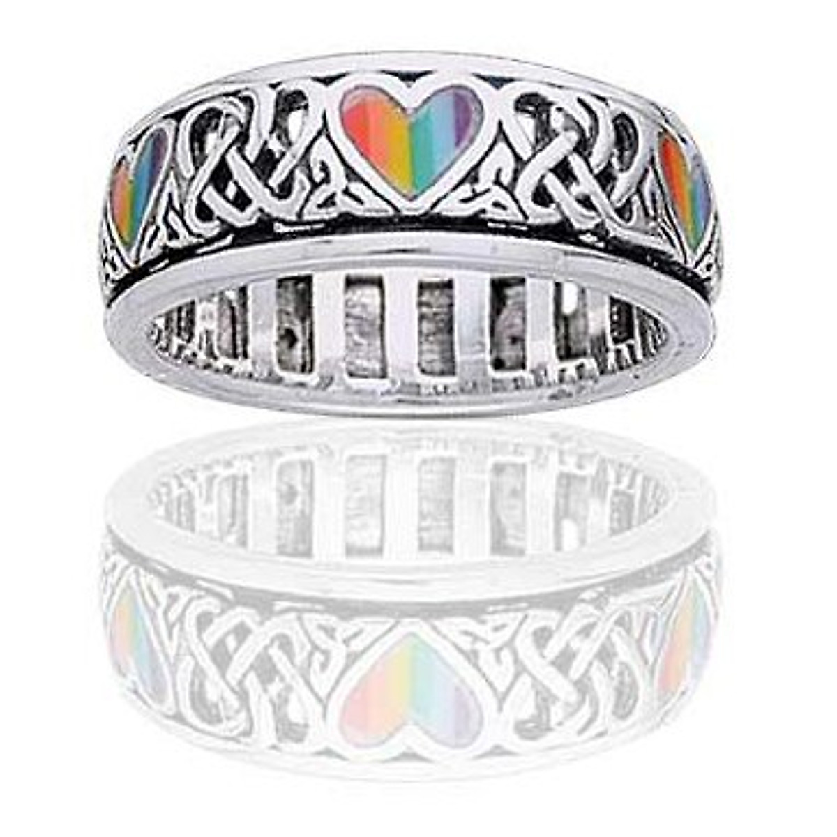 Sterling Silver Celtic Knot and Rainbow Peace Heart Spinning Ring Size 10(Sizes 4,5,6,7,8,9,10,11,12,13,14,15)