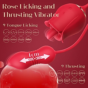Rose Sex Toys Dildo Vibrator - 3in1 Adult Toys Sex Stimulator for Women with 9 Tongue Licking & Thrusting Dildo G Spot Vibrators, Adult Anal Sex Toy Games Clitoral Nipple Licker for Woman Man Couples