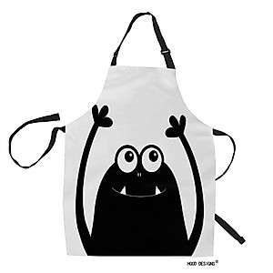 HGOD DESIGNS Monster Kitchen Apron,Funny Black Monster Head With Two Eyes And Teeth Fang Kitchen Aprons For Women Men For Cooking Gardening Adjustable Home Bibs,Adult Size