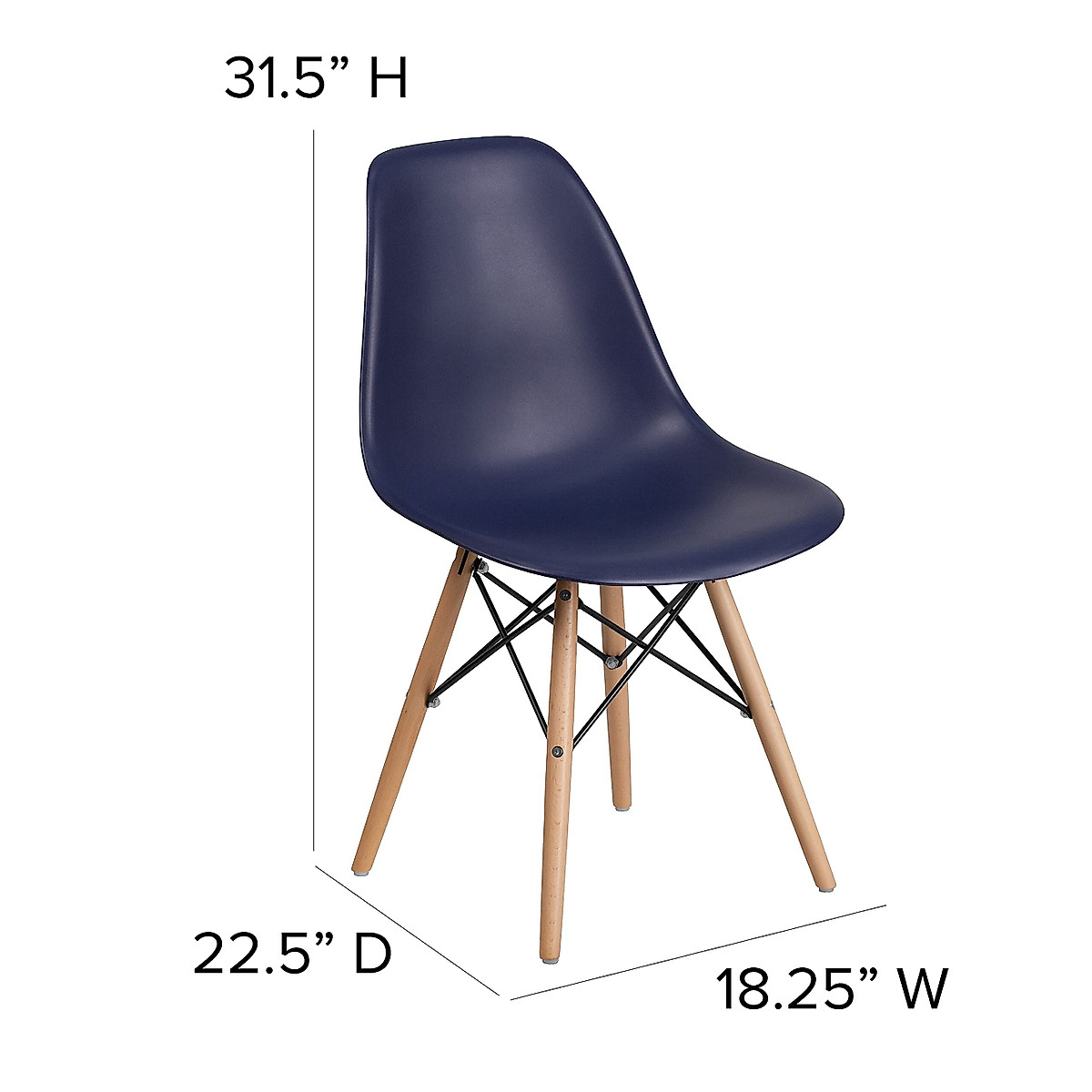 Flash Furniture 2 Pack Elon Series Navy Plastic Chair with Wooden Legs for Versatile Kitchen, Dining Room, Living Room, Library or Desk Use