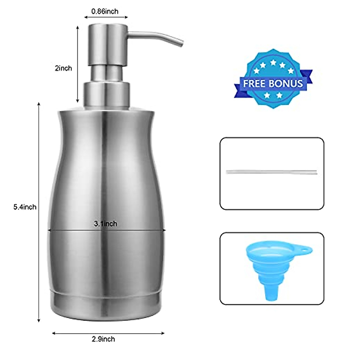 Haitis 14.0 Oz/410 ml 304 Brushed Stainless Steel Manual Liquid Soap Dispenser, Hand Soap Dispenser, Stainless Large Pump Head, Anti-Rust and Leak Proof, for Bathroom, Kitchen Sink, Washroom, 1 Pack