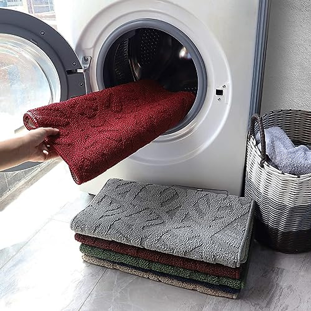 TOONOW Indoor Doormat Front Door Mat,30"x18", Low-Profile Machine Washable Kitchen Rug, Absorbent Mud Half Round Entrance Mat for Outdoors, Entryway, Patio, Bedroom, Red