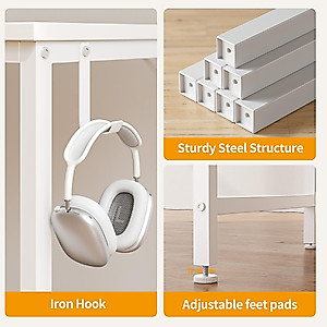 CubiCubi Computer Desk with Drawers, 47 Inch Reversible Office Desk with Monitor Stand and Storage Shelves, Work Writing Study Desk Table for Home, White