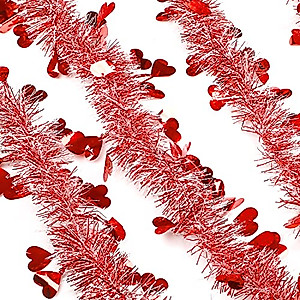 KIMOBER 33 Ft Valentine's Day Tinsel Garland,Red White Heart Metallic Hanging Garland for Party Decoration Supply