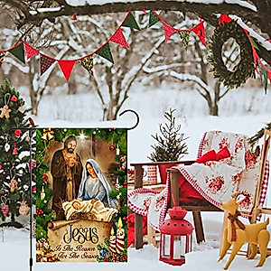Jesus is The Reason for The Season Garden Flag Clearance, Jesus Garden Flag Banner Burlap Double Sided Jesus Vertical Flag for Outside, Farmhouse Yard Outdoor Christmas Decor - 12x18 inch