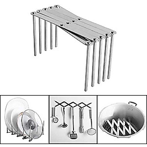 DRNKS Kitchen Utensil Organizer Stainless Steel Spoon Holder Storage Rack Pot Lid Plate Holder Rack 4 Sectional Adjustable Extended Suitable for Kitchen