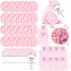 AIXIANG 24 Set Baby Shower Favors Soaps Handmade Pink Little Baby-feet Scented Soap Favors with Gift Bags and Thanks Tags for Baby Shower Favors and Decorations
