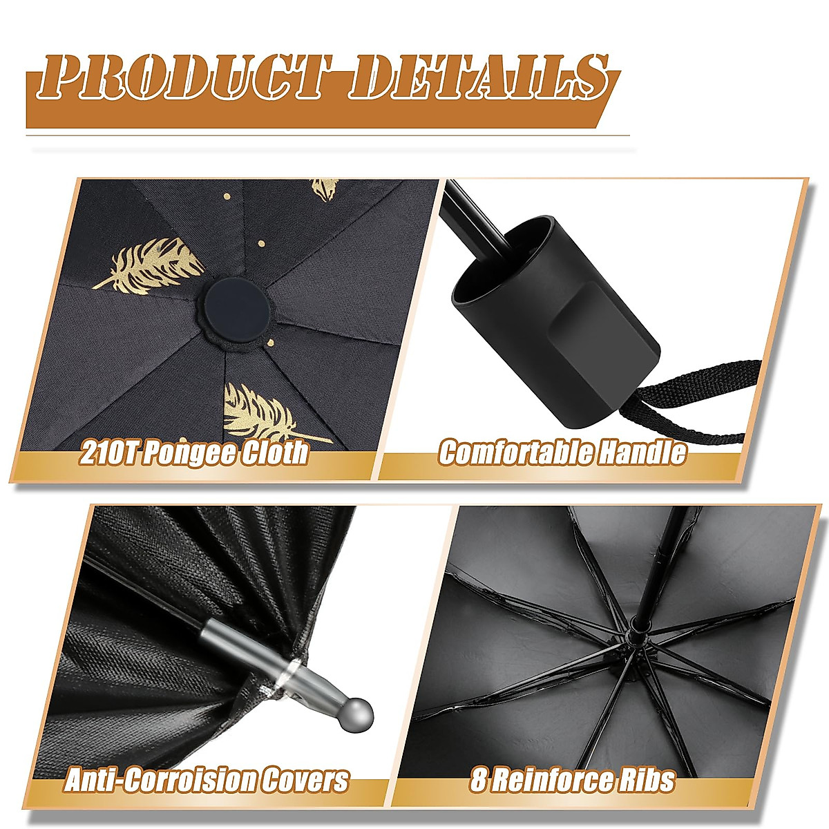 BUKPUD Compact Windproof Umbrellas - Folding Sun & Rain Umbrella - Durable and Lightweight Umbrella for Men Women Kids Adults - Portable Backpack Travel Umbrella (Black)