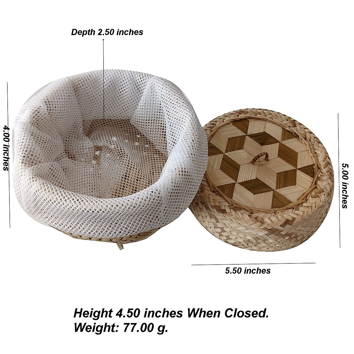 Heavens Tvcz Sticky Rice Cooker Steamer Handmade Natural Thai Bamboo Small Pot Insert Wicker Cooking Glutinous Rice Free Cheesecloth Filter Free, 5.00 x 4.50 x 2.50 inches