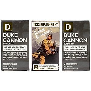 Duke Cannon Supply Co. Big Ass Brick of Soap Bar for Men WWII Collection Smells Like Accomplishment (Bergamot & Black Pepper) Multi-Pack - Superior Grade, Extra Large, All Skin Types, 10 oz (3 Pack)