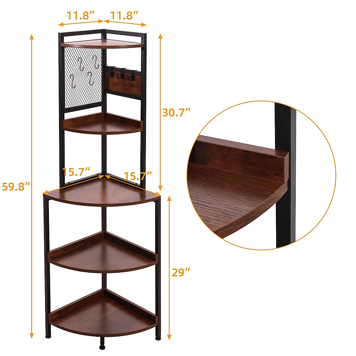 ALBAD 5 Tier Corner Shelf Stand, 59.8 Inch Corner Shelf Stand with Metal Frame, Wood Corner Bookshelf Plant Stand, Ladder Display Shelf for Bathroom, Living Room, Kitchen