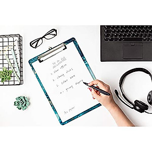 Hongri Plastic Clipboard, Standard A4 Letter Size Clip Board for Students, Teacher, Kids, Low Profile Clip, Decorative Clipboards, Cute Clip Boards Custom Pattern, School Supplies，Teal Marble