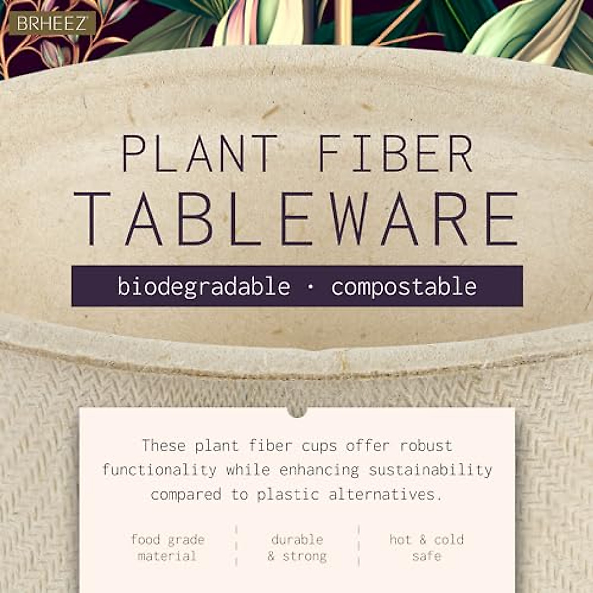 brheez 2 oz - Pack of 100 Disposable Bagasse Fiber Souffle Cups , 100% Natural, Biodegradable & Compostable Perfect for Condiments Small Portion & Samples Eco Friendly Paper Alternative - Natural