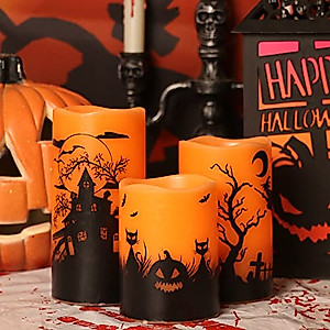 Wondise Halloween Flickering Flameless Candles with 6 Hour Timer, Battery Operated LED Real Wax Candles Set of 3 Halloween Home Decoration Gifts(3 x 4 5 6 Inch)
