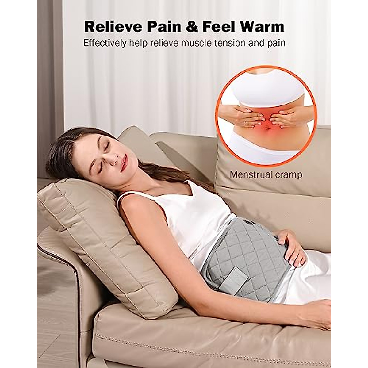 Cordless Heating Pad, Portable and Rechargeable for Back Pain, Neck and Shoulders and Cramps, Ultra-Soft 9.8" x 15.7" with Adjustable Strap, 3 Heat Settings & Fast Heating, w/ 5000mAh Battery - Gray