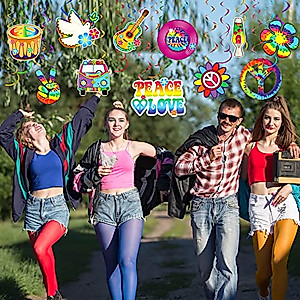 60's Hippie Theme Party Foil Swirl Decorations, 60s Groovy Party Retro Flower Cutouts Peace Sign Hanging Swirls Ceiling Decorations for 60s Hippie Theme Groovy Party Supplies, 30 Count (Novel)