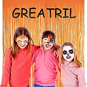 Orange Tinsel Curtain Party Backdrop - GREATRIL Foil Fringe Curtain Party Streamers for Fall/Thanksgiving Day/Birthday/Doorway/Easter/Coco Theme/Halloween/Day of The Dead Party Decorations 2 Packs