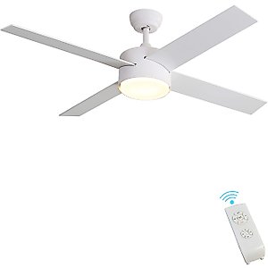 FINXIN Indoor Ceiling Fan Light Fixtures Remote LED 52 White Ceiling Fans for Bedroom,Living Room,Dining Room Including Motor,4-Blades,Remote Switch