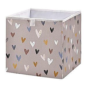 xigua Colorful Heart Cube Storage Bin, 11x11x11 in Collapsible Fabric Storage Cubes Organizer Portable Storage Baskets for Shelves, Closets, Laundry, Nursery, Home Decor