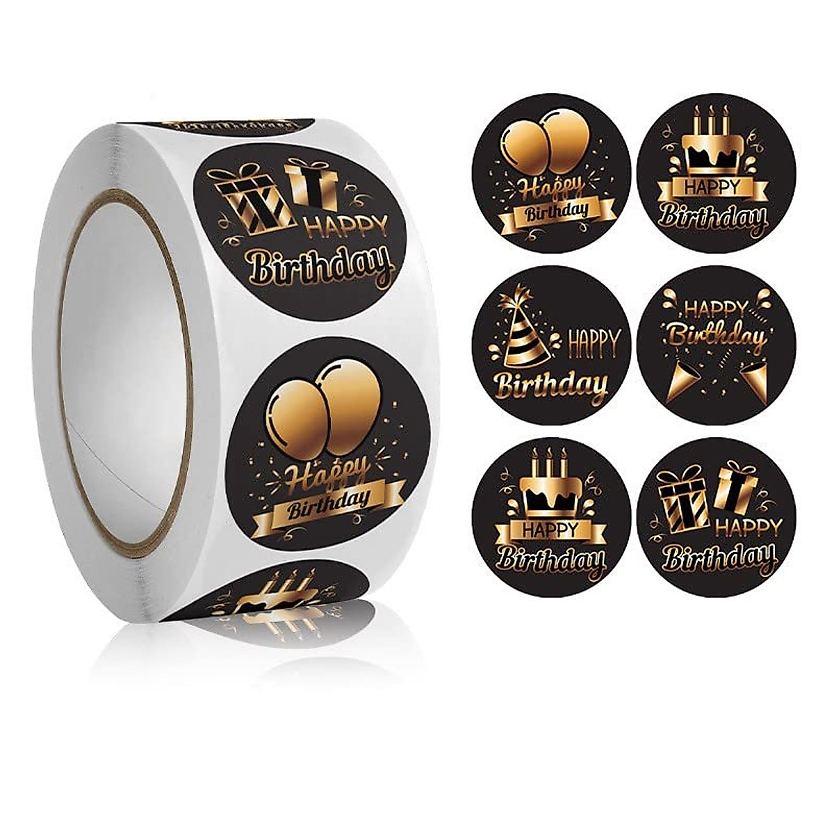 Black Golden Happy Birthday Stickers,Gold Foil Birthday Round Sticker Seals Labels for Birthday Gifts Bags Box Celebration Envelope Sealing, Gift Wrap Decorations