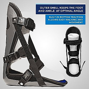 BraceOn Adjustable Night Splint - Plantar Fasciitis, Achilles Tendon, Heel Spur, and Foot Pain Relief Stretching Boot for Men and Women, Gray, Large