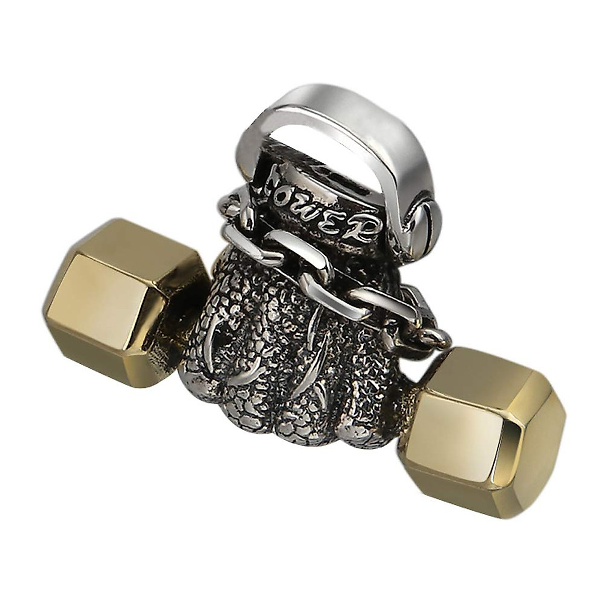 Two Tone 925 Sterling Silver Dumbbell Pendant with Power Hand Gym Barbell Pendant for Men Women