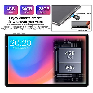 FACETEL 10 inch Tablet Android Tablet with Keyboard 2 in 1 Tablet 4GB RAM 64GB ROM TF 128 GB, 8000mAh, FHD, Dual Camera, WiFi Bluetooth Tablet with Mouse, Grey