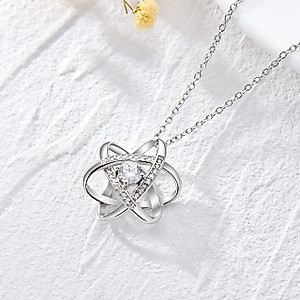 Natural Diamond Celtic Love Knot Necklace for Women,Endless Flower Pendant Necklace Set with 5mm Moissanite 925 Sterling Silver Jewelry Anniversary Valentine's Day Birthday Gifts for Her 18"-20"