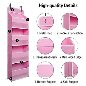Over Door Hanging Organizer with 4 Large Capacity Pockets, Ideal Storage for Closet, Bathroom, Nursery, Bedroom, Dorm, Toys, Cosmetics, and Baby Essentials, Pink
