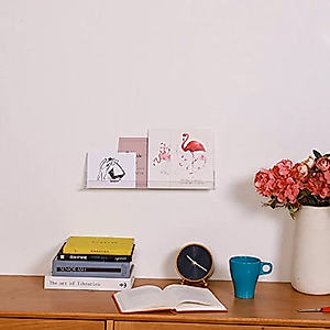 IEEK 4 PCS Floating Invisible Kids Bookshelf Wall Mounted Nail Polish Rack,Clear Acrylic Picture Ledge Vinyl Record Display Shelf Nail Polish Holder with Removable Anti-slip End Inserts,15 inch