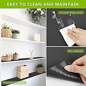 Shelf Drawer Liner for Kitchen Cabinets, Durable Pantry Shelving Liners for Tool Box Closet Refrigerator Non Stick Waterproof Plastic Cabinet Protector Liners Mat Washable, Black 11.8 x 78.7 inches