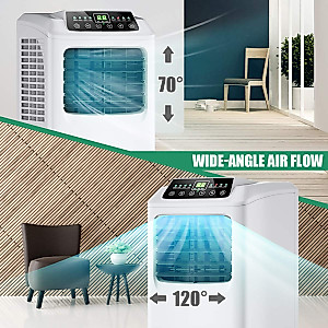 COSTWAY 8000 BTU Portable Air Conditioner, 3-in-1 Air Cooler w/Built-in Dehumidifier, Fan Mode, Sleep Mode, Remote Control& LED Display, Rooms Up to 230+ Sq. ft, for Home Office (White and Black)