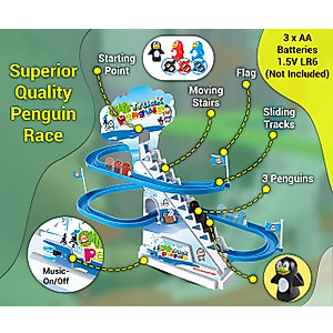 ARSUK Penguin Race Game Toy Playful Musical Roller Coaster Track Playset with Music & LED Flashing Lights On/Off Button for Toddlers and Kids Gift