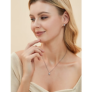 EAMTI 925 Sterling Silver Necklaces for Women Oval Cut White Gold Plated Dainty Necklace Solitaire 1 Carat Cubic Zirconia Pendant Necklace