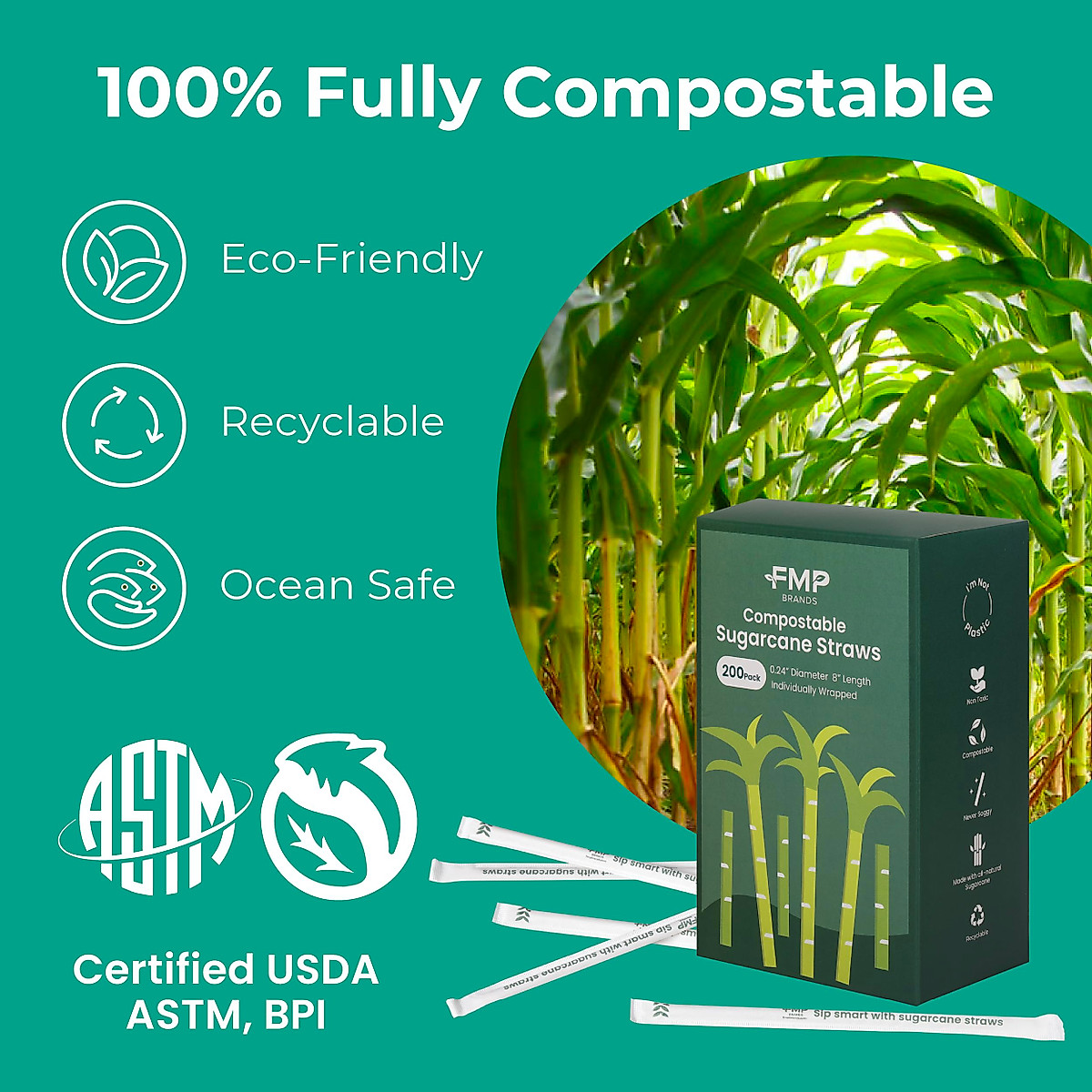 [125 Pack] Bubble Tea Straws 8.5 Inch Long - Black Wide Disposable Paper Drinking Straws, Biodegradable Compostable Eco-friendly Plastic Alternative, for Hot Cold Boba Pearl Milkshake Coffee Smoothie