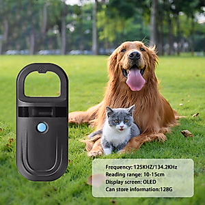 Pet Microchip Scanner, ISO11784/85/FDX-B/EMID Animal Handheld Reader,134.2kHz Pet ID Scanner Rechargeable Animal Chip Registration, for Dog/Pet/Cat/Pig/Animal. (Black)