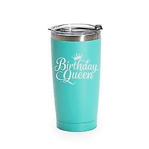 Made4You, 'Birthday Queen', Laser Engraved Stainless Steel Tumbler, 20 Oz., Birthday Theme Gift, Seafoam Color, Gift to Celebrate Your Birthday