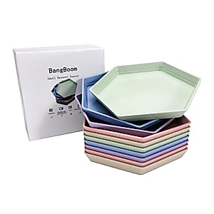 BangBoom 10 Pack Reusable Wheat straw Saucer, 5 Colors Premium Appetizer Plates, Unbreakable Small Dessert Saucer, Lightweight Colorful Snack Tableware Set for Fruit, Candy, Side Dishes. (Hexagonal)