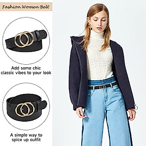 NBLYOS 1 Pack Women Belts Faux Leather for Jeans Fashion Belt with Gold Buckle Ladies Dress Belt(M,US,black)